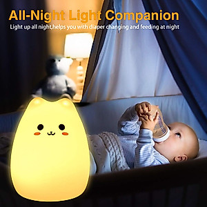 MOKOQI Cat Tap Night Light,Toys for 2-14 Years Old Boys Girls, Cute Cat Lamp Silicone Baby Nightlight for Bedroom,Tap Control Glow up Color Changing Kawaii Animal Lamp