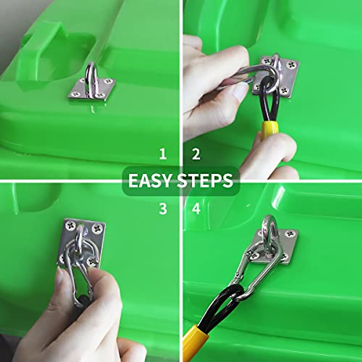 Trash Can Lid Lock,Trash Can Locks for Animals Stop from Rummaging Metal Universal Lid Lock for Outdoor Garbage Cans-Durable Rubber Coated Braided Wire Rope(2 Pack)… (4 Packs, Yellow)