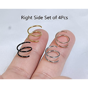 Double Hoop Nose Ring for Single Piercing,Snug Spiral Nose Ring 20G 8mm Thin Nose Rings Hoops Piercing Jewelry for Women Men(Right Side 4PCS 8mm)