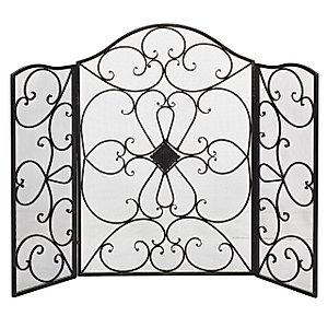 Deco 79 Metal Scroll Foldable Mesh Netting 3 Panel Fireplace Screen, 48" x 1" x 38", Brown