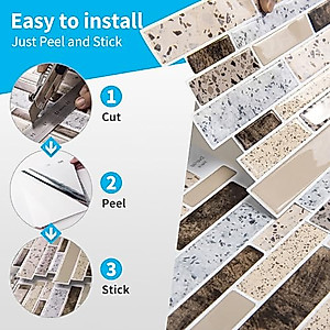 Art3d Peel and Stick Backsplash Tiles for Kitchen, 10-Sheet Stick on Wall Tiles for Kitchen Bathroom Laundry Room Back Splashes, 12 x 12 Inch, Brown Stone Design
