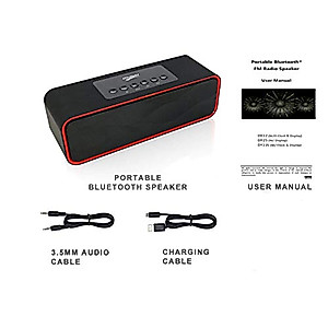 Portable Bluetooth Stereo Speaker, with 2X5W Dual Acoustic Drivers,FM Radio & Handsfree Speakerphone, Slots for Micro SD Card & USB & AUX, for Smart Phone, MP3, iPad, Tablet & More