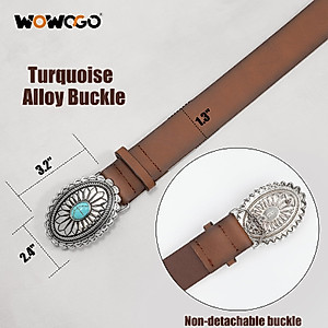 WOWOGO Turquoise Concho Western Leather Belts for Women Cowgirl Cowboy Country Fashion Belt for Jeans Dress