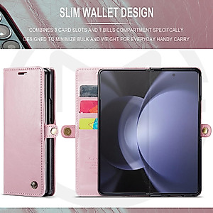 CaseMe for Samsung Galaxy Z Fold 5 5G Wallet Case,Soft PU Leather Flip Case Magnetic Stand Flip Protective Cover Leather Case with ID & Credit Card Slots Holder Case for Z Fold 5 5G (Pink)