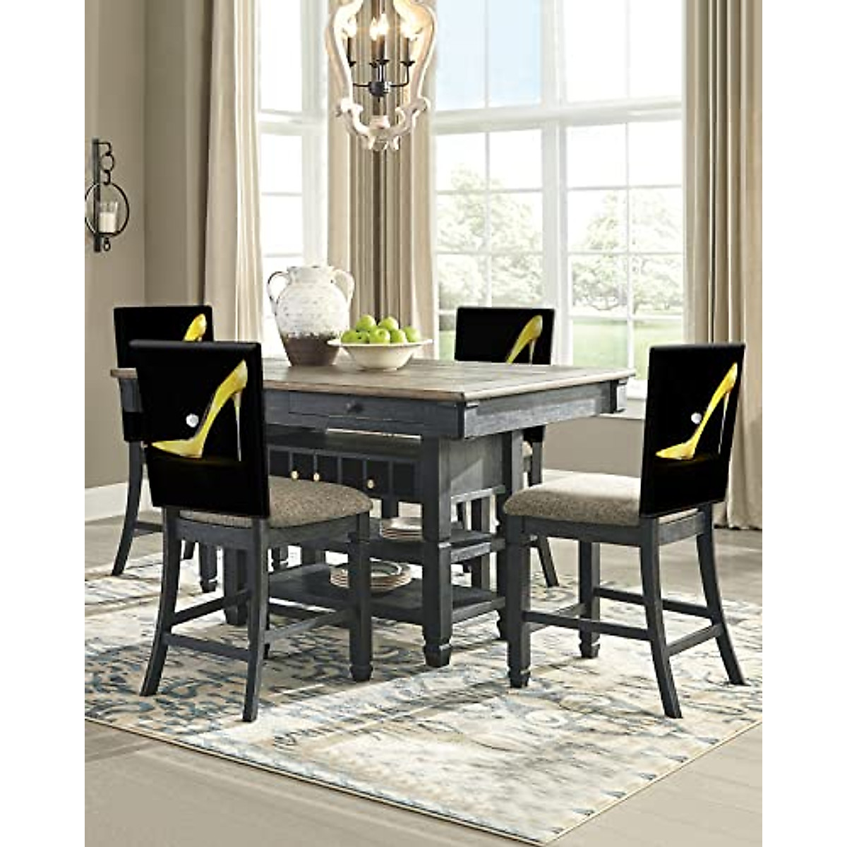 8 Pcs Dining Chair Slipcovers Golden Sexy High-heeled Shoe,Removable Kitchen Chair Back Covers,Santa Hat Chair Protector Back Cover for Dining Room Kitchen Party,Women Shining Heels on Dark Black