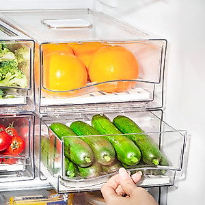 Ornafort 2Pack Clear Fridge Drawer Organizer Stackable Refrigerator Drawers Pull Out Bins Plastic Sliding Home Edit Storage Containers for Bathroom Pantry Cabinet Kitchen,as ​Gift(Not Dishwasher Safe)