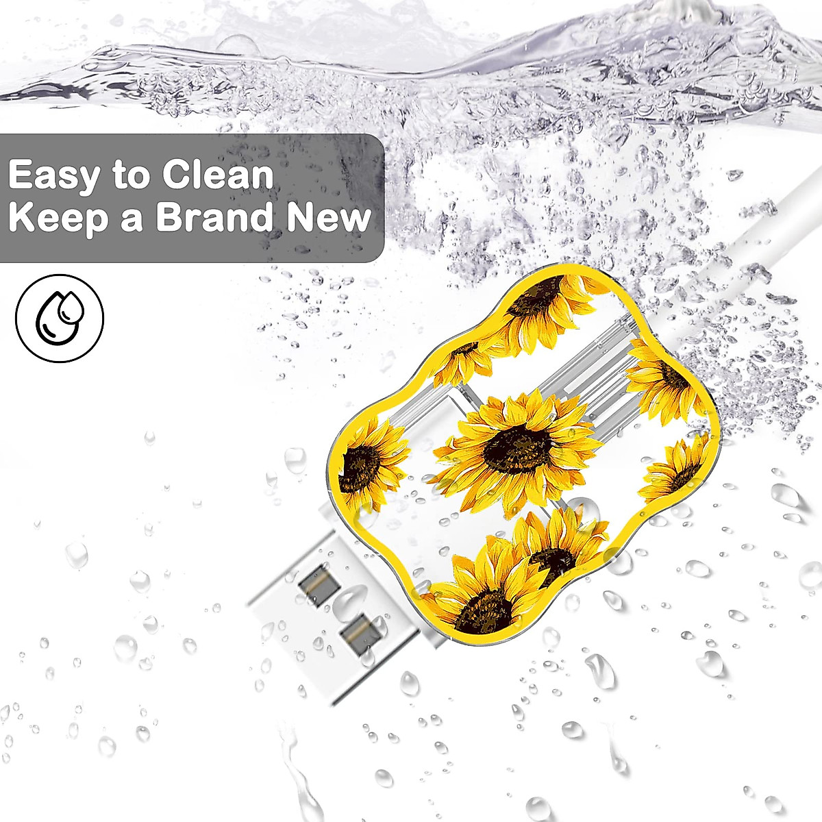 Flower Charger Cable Protector for Samsung Android USB Charger Cute Wave Edge,Butterfly Sunflower Camellia Pattern 4 PCS USB Cable Protectors,Phone Cord Protector for Women Girls,USB Charger Saver