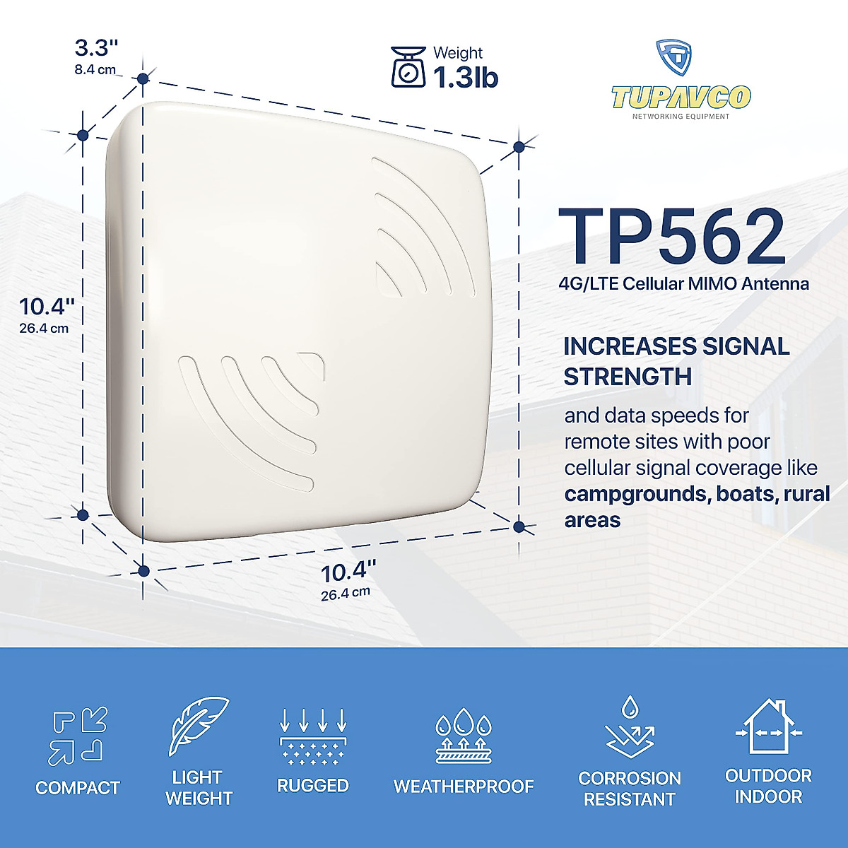 MIMO Antenna - 2x2 9dBi X-POL (±45°) Cross-Polarized Multiple Directional Wireless Signal in One Antenna (WiFi/4G/LTE Cellular Cell Hotspot) 6FT RP-SMA Male Cable with TS-9 Adapter -Tupavco TP562