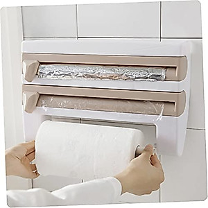 Holibanna Shelf Multi-Function Cutter Mounted Towels Multi- Towel Khaki in Wall- Stand Film Plastic Tools Function Supplies Sauce Four- Cling Kitchen with Multifunctional Holder Tool Mount