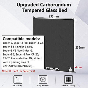 Creality Ender 3 Glass Bed, Upgraded 3D Printer Platform Tempered Glass Build Plate for Ender 3/Ender 3 Pro/Ender 3 V2/Ender 5/Ender 5 Pro, Flatter & More Durable Build Surface,235x235x4mm