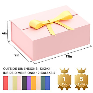 RYDDOY Black Gift Box with Ribbon,13x9x4'' Large Gift Boxes for Presents with Lids and Bow Magnetic Closure Collapsible for Groomsman Proposal Box, Wedding, Christmas, Anniversary, Birthday Gift Packging