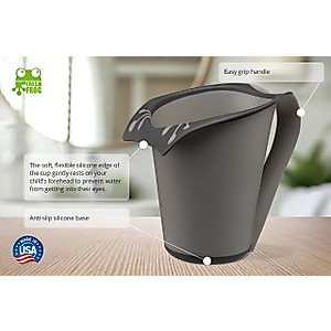 FRESH FROG - Plastic Bath Cup (800ml, 27 fl Ounce) Waterfall Rinser, Made in USA (Grey)