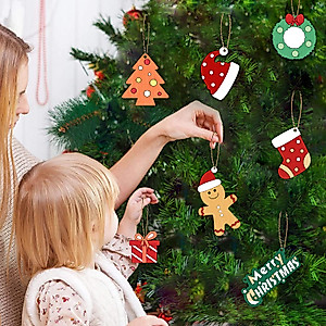 Springflower 36pcs Wooden Christmas Ornaments for Hanging Decorations,12 Styles Unfinished Wood Slices with Holes for Kids,DIY Craft Gift Toys with Paint Set for Girls and Boys Ages 5 6 7 8 9 10 11 12