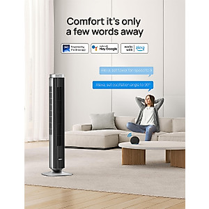 Dreo Tower Fan Plus Portable Table Fan – Smart Voice Control, Quiet DC Cooling, Wide Oscillation, Energy Saving Modes