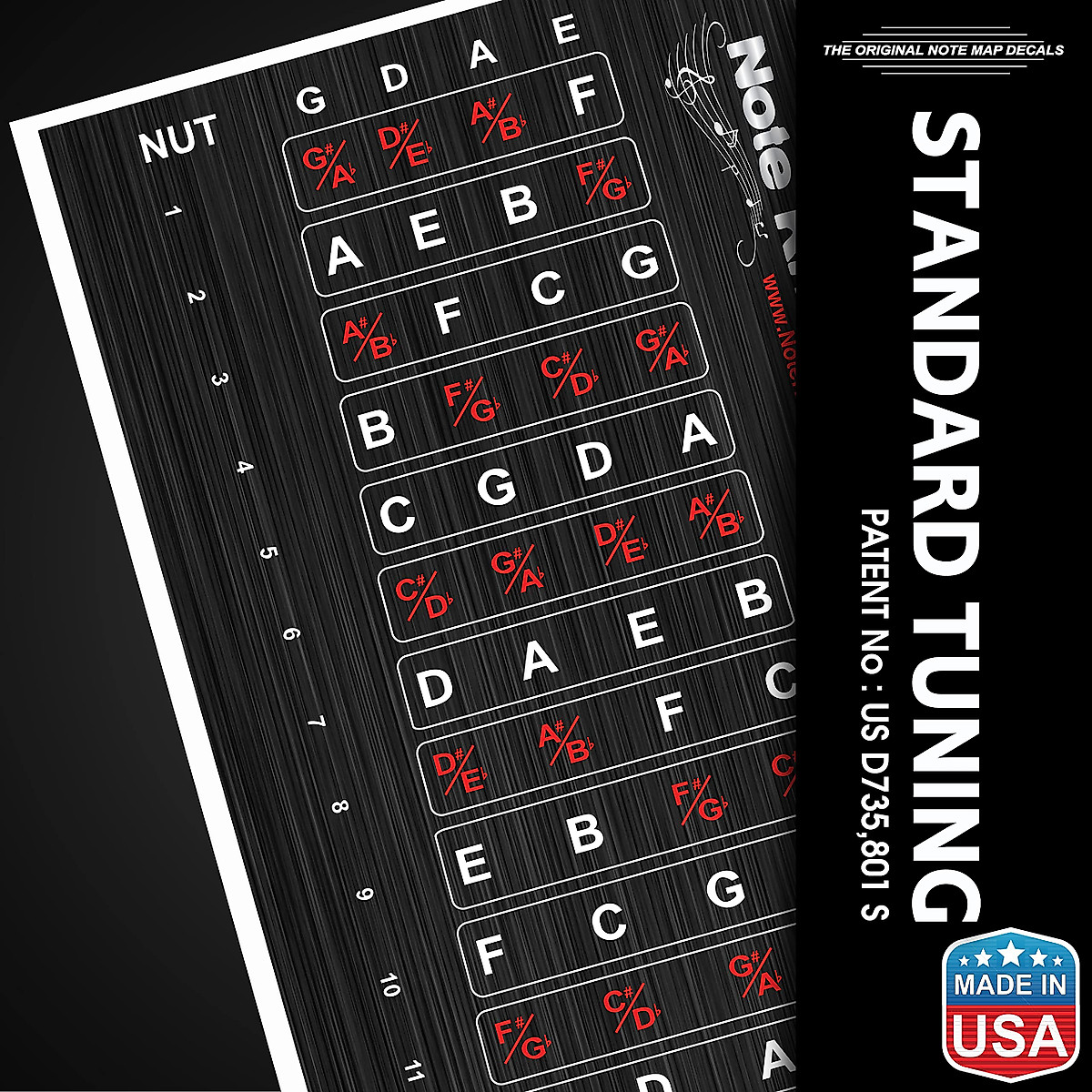 "Left-Handed" Bass Guitar Fretboard Note Map Decals/Stickers