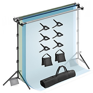 Julius Studio 10 x 10 ft. Triple Crossbar Backdrop Stand Double Photo Background Support, New Metal Cap Design, Upgraded Sturdy Structure, Spring Clamps, Sand Bags, JSAG596