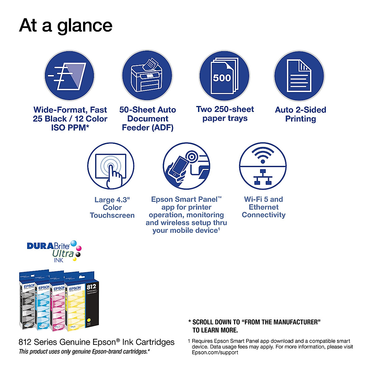Epson Workforce Pro WF-7840 Wireless All-in-One Wide-Format Printer with Auto 2-Sided Print up to 13" x 19", 50-Page ADF, 500-sheet Paper Capacity. Full 1-Year Limited Warranty (Renewed)