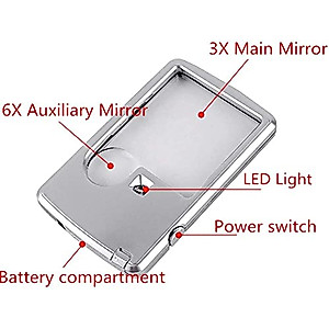 3X 6X Magnifying Glass Handheld Ultra-Thin Pocket Magnifier with LED Light for Jewelry, Coins, Vision Problem People
