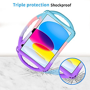 TopEsct Kids Case for iPad (A16) 11th Gen 11" 2025, iPad 10th Gen 10.9" 2022 with Tempered Glass Screen Protector, Silicone Shockproof Case Comes with Strap (Purple&Turquoise)