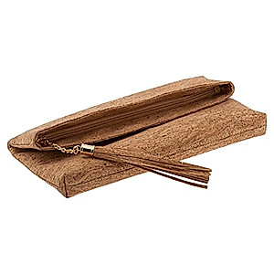 JNB Women's Cork Material Foldover Clutch with Tassel, Gold