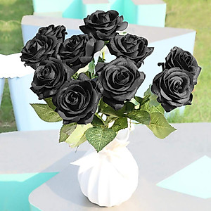 IPOPU Black Roses Artificial Flowers 12pcs Artificial Roses Real Touch Black Fake Silk Rose Flowers Floral Arrangement Faux Roses for Home Wedding Party Shop Garden Bridal Decorations DIY (Black)