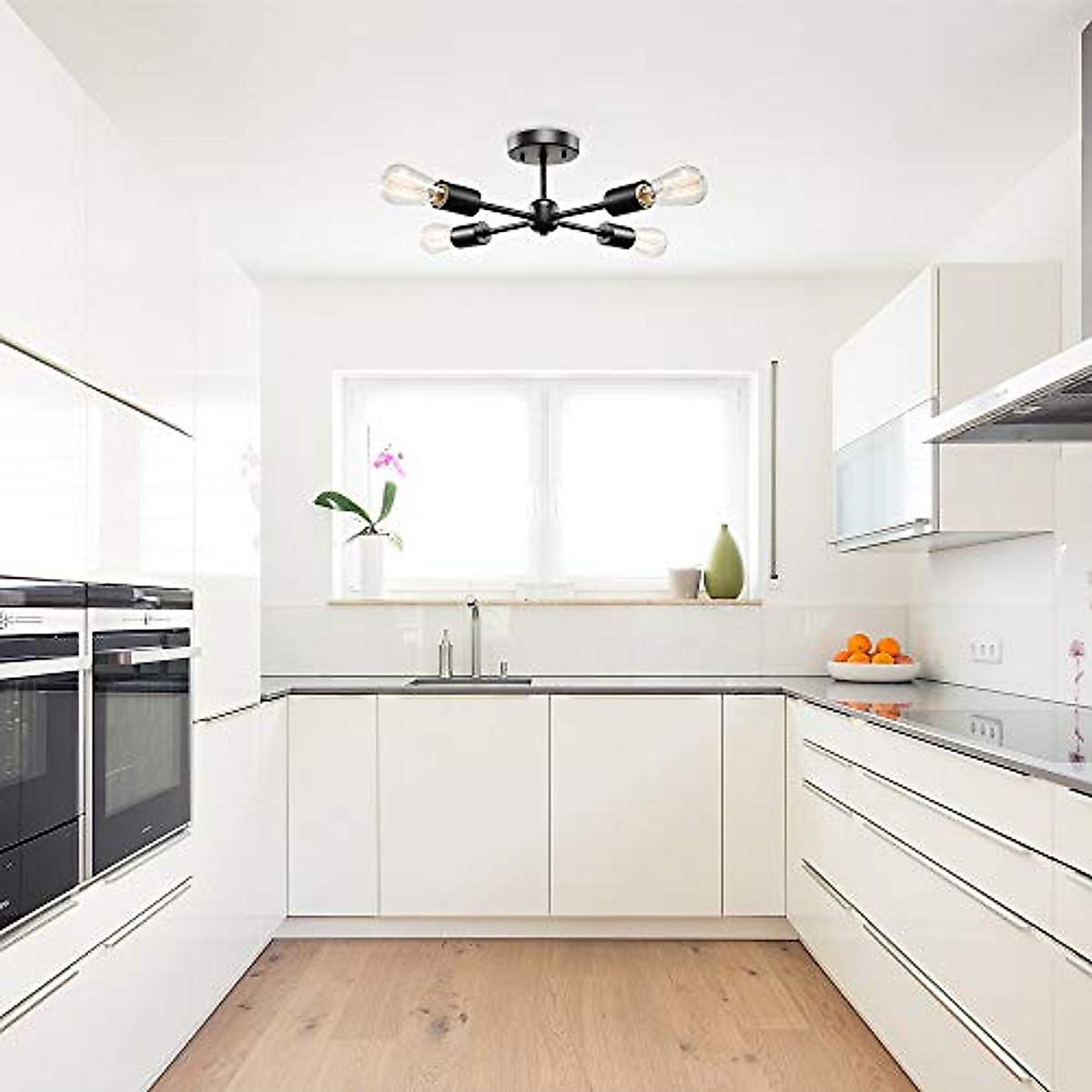 Globe Electric 66008 4-Light Flush Mount Ceiling Light, Matte Black, Ceiling Light Fixture, Light Fixtures Ceiling Mount, E26 Bulb, Home Improvement, Bedroom Lights for Ceiling, Dining Light Fixture