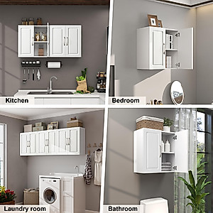 VANIRROR White Storage Cabinets, Bathroom Wall Cabinet Laundry Room Cupboard Over Toilet Space Storage Cabinet, Medicine Cabinet for Bathroom Kitchen with 2 Door and Adjustable Shelf