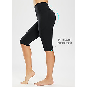 BALEAF Women's Capri Leggings with Pockets Knee Length Capris Yoga Workout Exercise Capri Pants for Casual Summer Black M