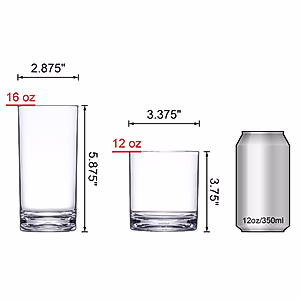 Amazing Abby - Probity - 12-Ounce and 16-Ounce Plastic Tumblers (Set of 8), Plastic Drinking Glasses, Reusable Plastic Cups, BPA-Free, Shatter-Proof, Dishwasher-Safe (Made of Plastic, NOT Glass)