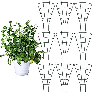 Zhehao 10 Pack Indoor Plant Trellis for Potted Plants Climbing, Outdoor Metal Garden Trellis Houseplants Patio Plant Support for Outdoor Plants Trellis for Rose, Fan Shape, Green (16 Inches High)