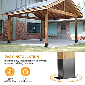 4 x 4 Post Base 2 PCS,Inner Size 3.6"x3.6"Deck Post Base,Heavy Duty Metal Black Powder Coated Post Brackets,for Pavilion Deck Railing Support Deck Base Plate, Support Bolt Down