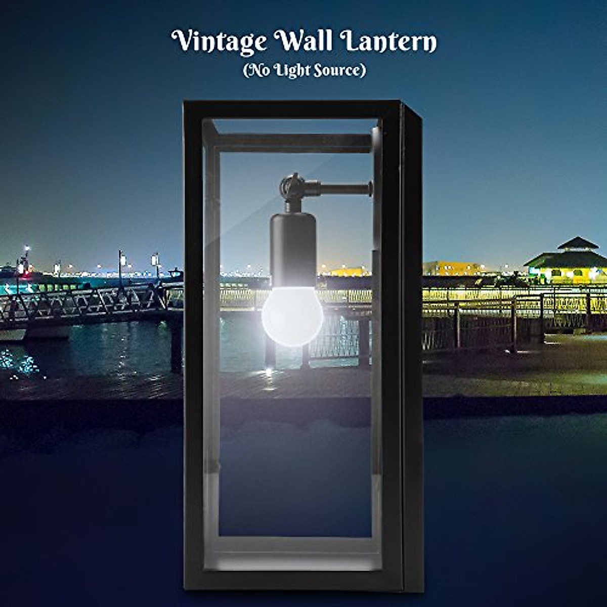 Tbest Vintage Style Wall Lantern Lamp Holder, Rectangular Wall Lantern Holder Metal Frame Glass Body Indoor Outdoor Home Garden Decoration No Light Source Black,14.17x7x6.42inch