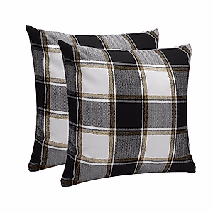 Balophily Sofa Square Throw Pillow Covers 18x18 Set of 2, Polyester Buffalo Plaid Couch Throw Pillow Cases, Black and White