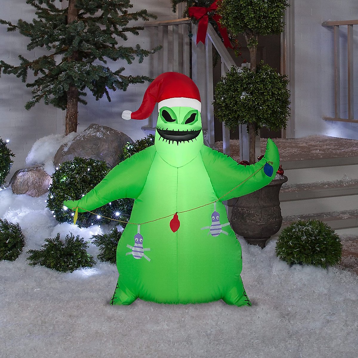 Gemmy Airblown Inflatable Inflatable Oogie Boogie in Santa Hat with Light String, 3.5 ft Tall