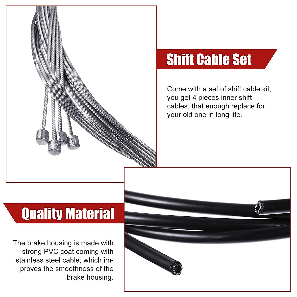 4 Pack Bike Brake Gear Shifter Cable Kit, Universal Bicycle Change Cable Bike Shift Cable and Transmission Cable, Bicycle Cycling Shifter Cable Housing Kit for Mountain Road Bike Repair, Black