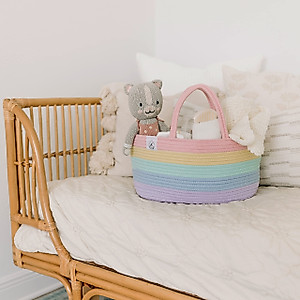 OrganiHaus Pastel Rainbow Basket, Rope Diaper Caddy Basket, Baby Diaper Caddy Organizer, Nursery Basket & Baby Baskets for Newborn Baby Diaper Organizer for Rainbow Decor, Diaper Storage Organizer