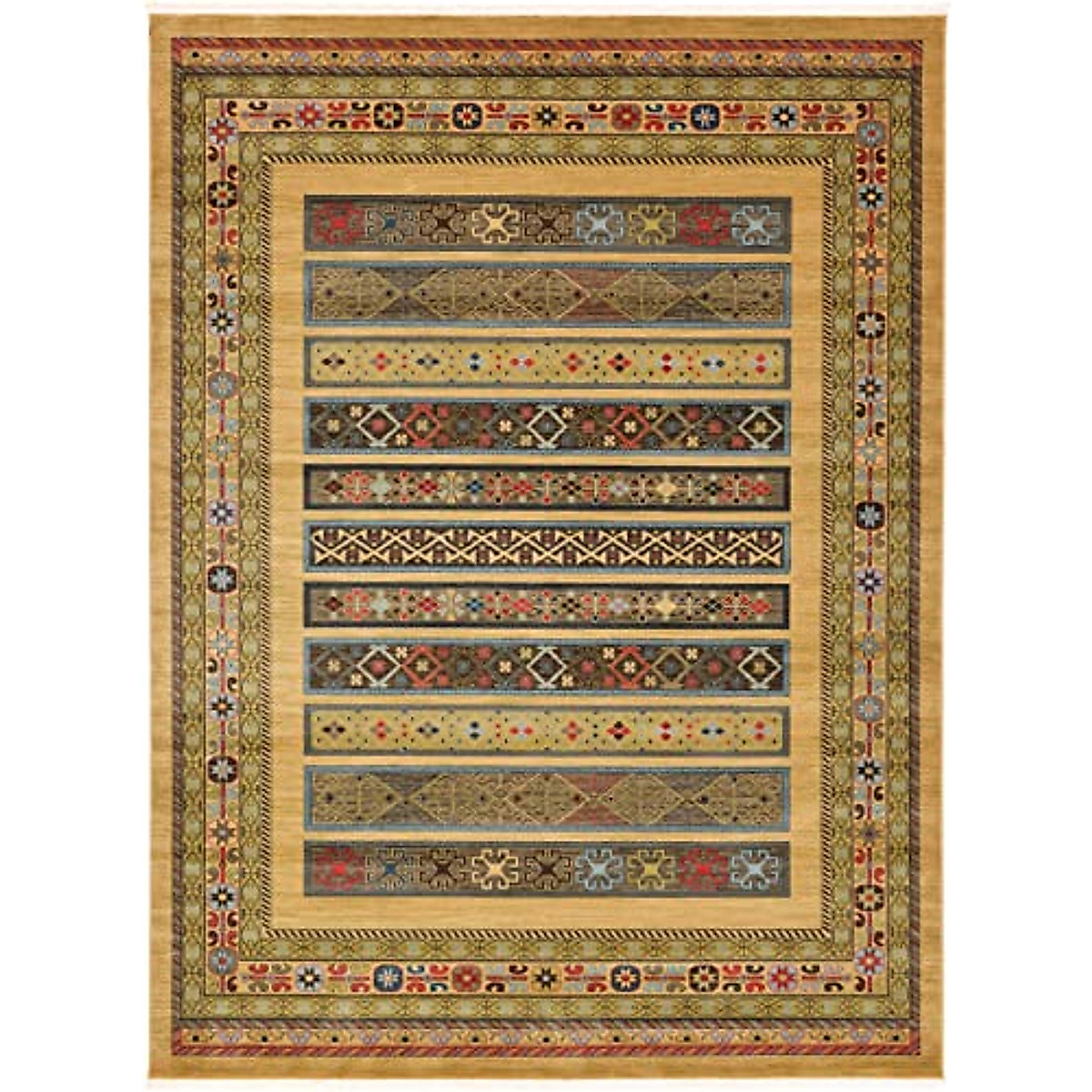 Unique Loom Fars Collection Modern Classic Tribal Inspired Design with Border Area Rug, Rectangular 9' 0" x 12' 0", Tan/Light Blue