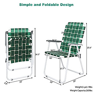 VINGLI Patio Lawn Webbed Folding Chairs Set of 2, Outdoor Beach Portable Camping Chair for Yard, Garden (Dark Green, Classic)