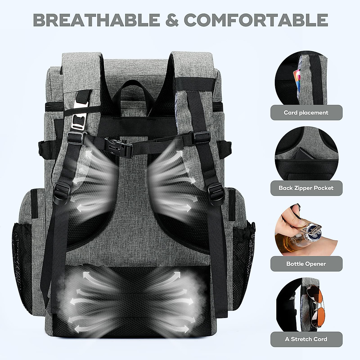 Maelstrom 36L Large Capacity Insulated Cooler Backpack, Grey, 21" x 13.5" x 8", 1210g