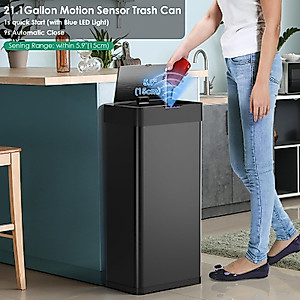Arlopu Automatic Trash Can,Sensor Motion Stainless Steel Garbage Bin, Touchless Smart Waste Bin, W/Stay-Open, Soft Close Lid, Display Light for Kithchen, Living Room, Office (Black, 21.1gal)