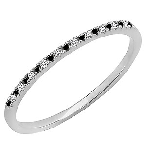 Dazzlingrock Collection 0.09 Carat (ctw) Round Black & White Alternate Diamond Dainty Stackable Wedding Band for Women in 10K White Gold, Size 7