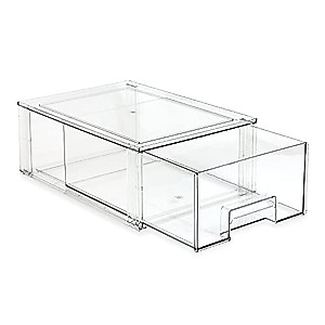 Isaac Jacobs Large Stackable Organizer Drawer (13.5” x 9.9” x 5.4”), Clear Plastic Storage Box, Pull-Out Bin, Home, Office, Closet & Shoe Organization, BPA-Free, Food/Fridge/Freezer Safe (Large)