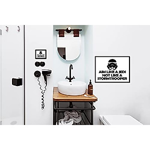 Aim Like A Jedi Not Like A Stormtrooper Bathroom Sign Decor - FRAMED - Home Decor Wall Art, Gallery Wrap Inner Frame, White, 7x9