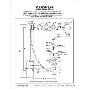 Westbrass D50P27TLE-12-12 27" Cable Drive Standard Bath Drain Trim Kit with Rotary Overflow Cover Knob, Pop-Up Stopper and Poly Tubular Pipes & Fittings, Oil Rubbed Bronze (12-Pack)