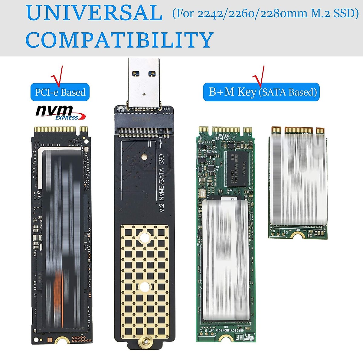 M.2 to USB Adapter, RIITOP NVMe to USB 3.1 Reader Card Compatible with Both NVMe (PCI-e) M Key SSD & (B+M Key SATA Based) NGFF SSD