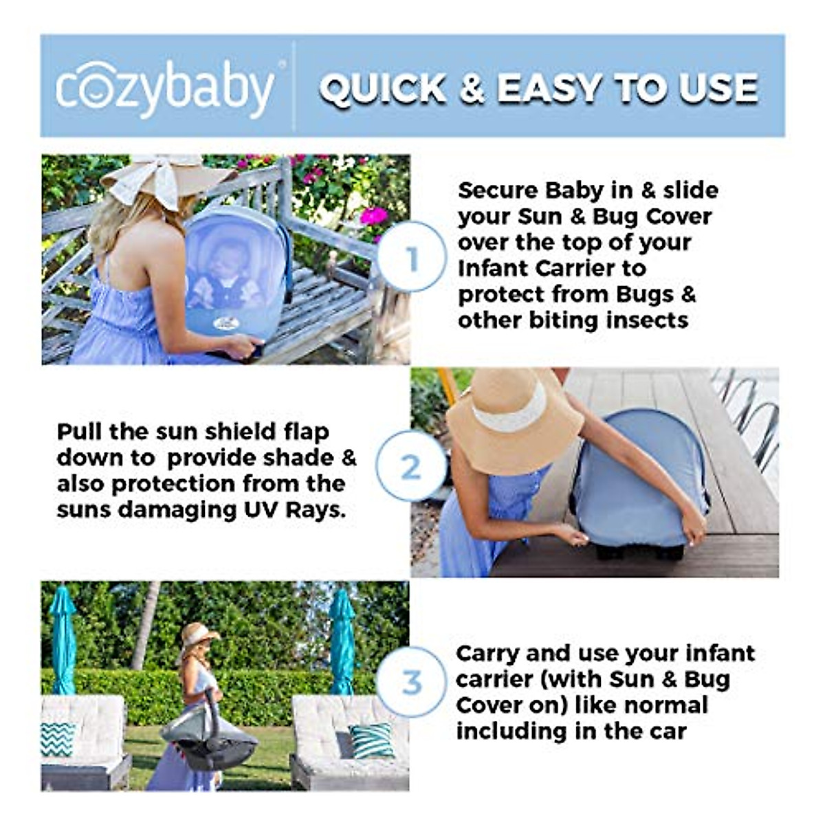 Summer Cozy Cover Sun & Bug Cover (Glacier Gray) - The Industry Leading Infant Carrier Cover Trusted by Over 2 Million Moms Worldwide for Protecting Your Baby from Mosquitos, Insects & The Sun