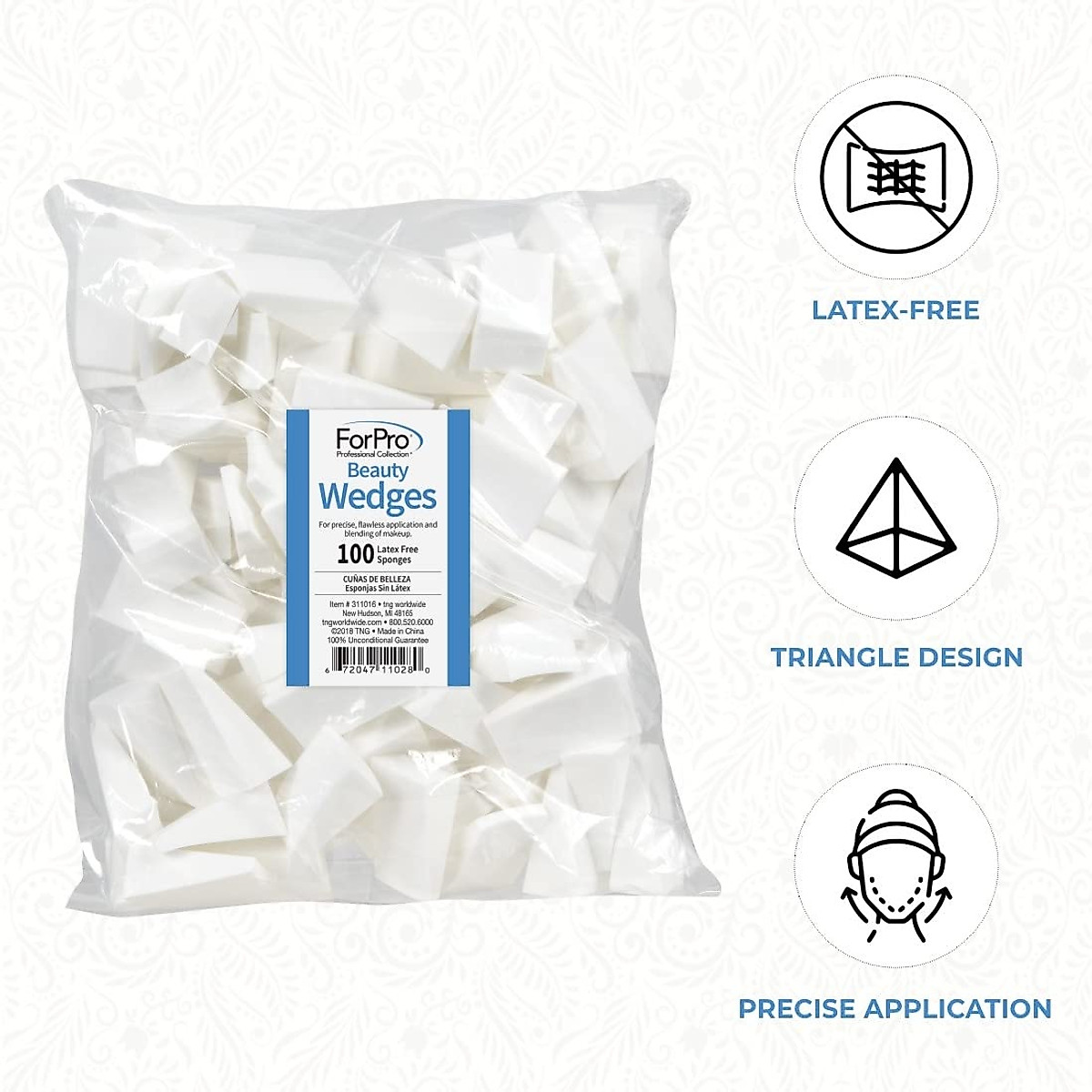 ForPro Professional Collection Beauty Wedges, Latex Free Foam Sponges, Makeup Blenders for Powder and Liquid Makeup, 100-Count