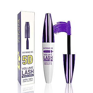 5D Purple Mascara Volume and Length -1Pcs Waterproof Smudge-Proof Color Mascara for Eyelashes, Volumizing Curling Defining Eye Lashes, Longwear Fiber Colored Mascara for Women Girl Eye Makeup