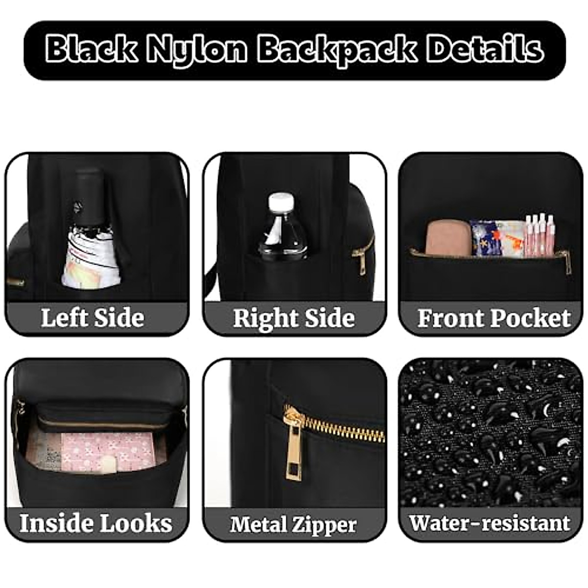 YogoRun Simple Backpack Nylon Light-weight Backpack Black Nylon Backpack for Women Casual Daypack Backpack Carry on Backpack (Black)