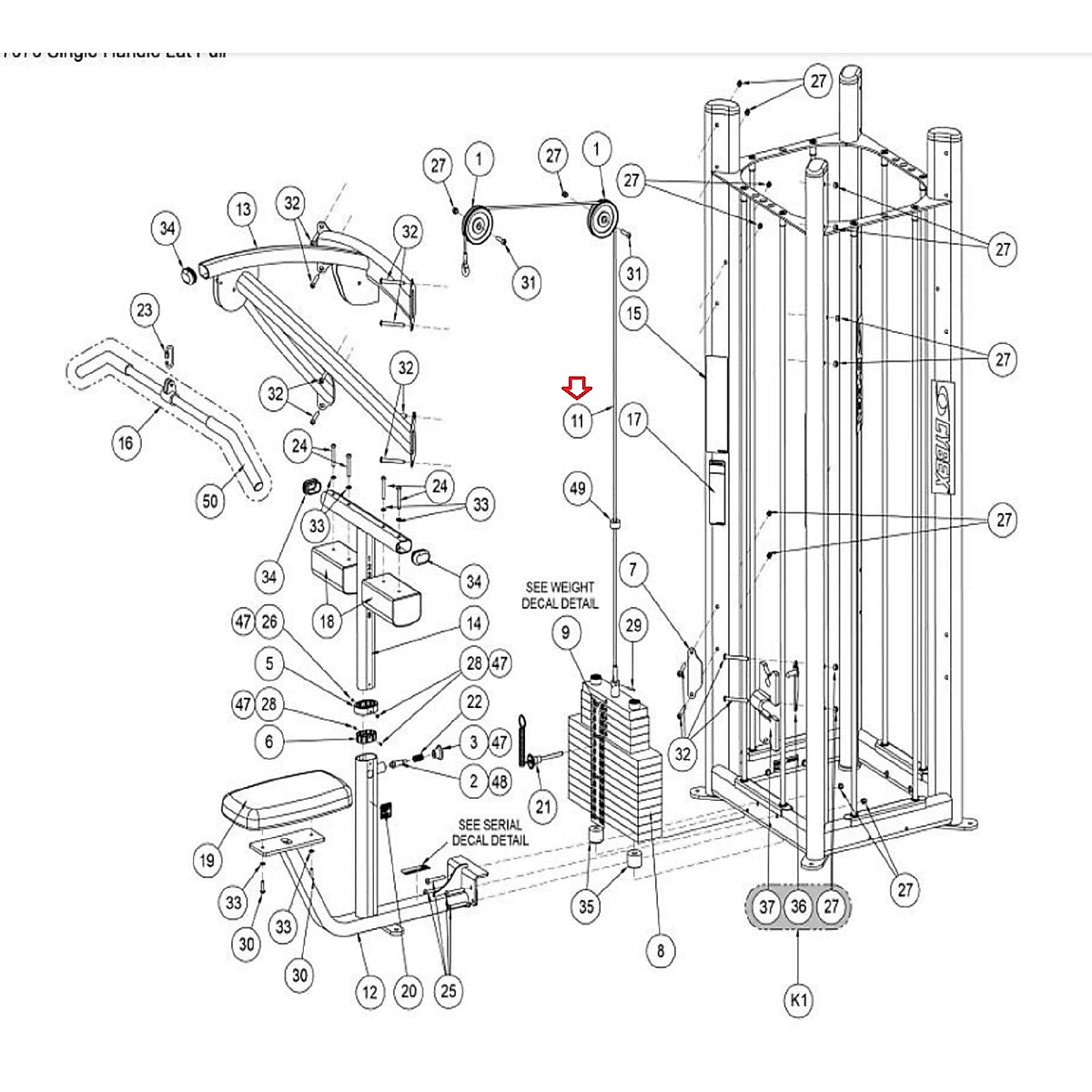 Cable Assembly 17070-002 Works with Cybex Jungle Gym LAT Pull - 17070-01 Strength System